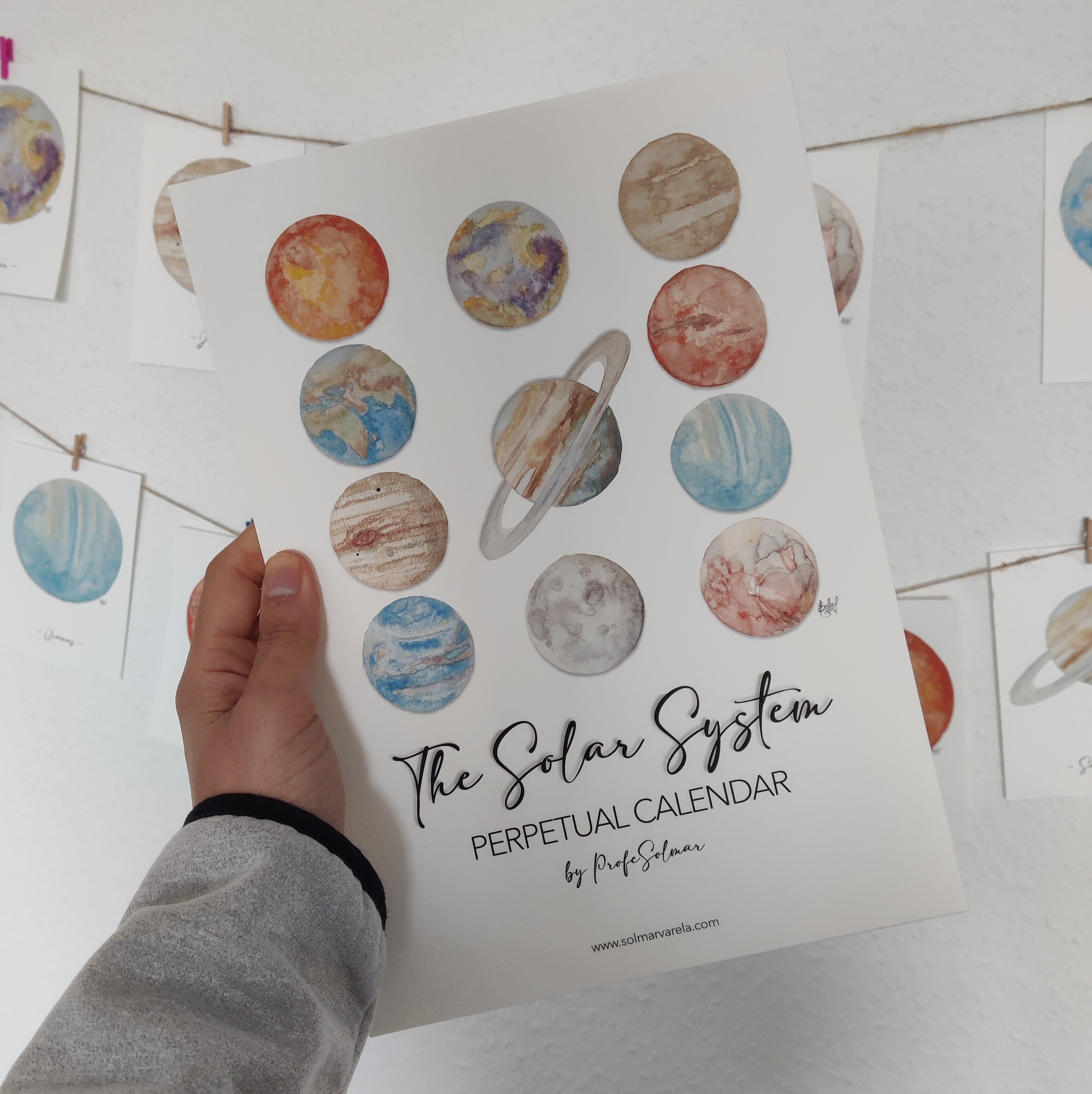 Perpetual Calendar The Solar System painted in watercolor – by ProfeSolmar